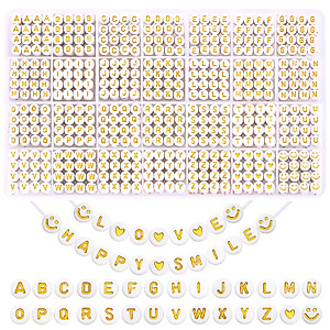XIMISHOP 1400pcs Round Letter Beads for Jewelry Making, 28 Style Gold A-Z Alphabet Acrylic Beads Kits Heart Beads for Bracelets Making (4 * 7mm)
