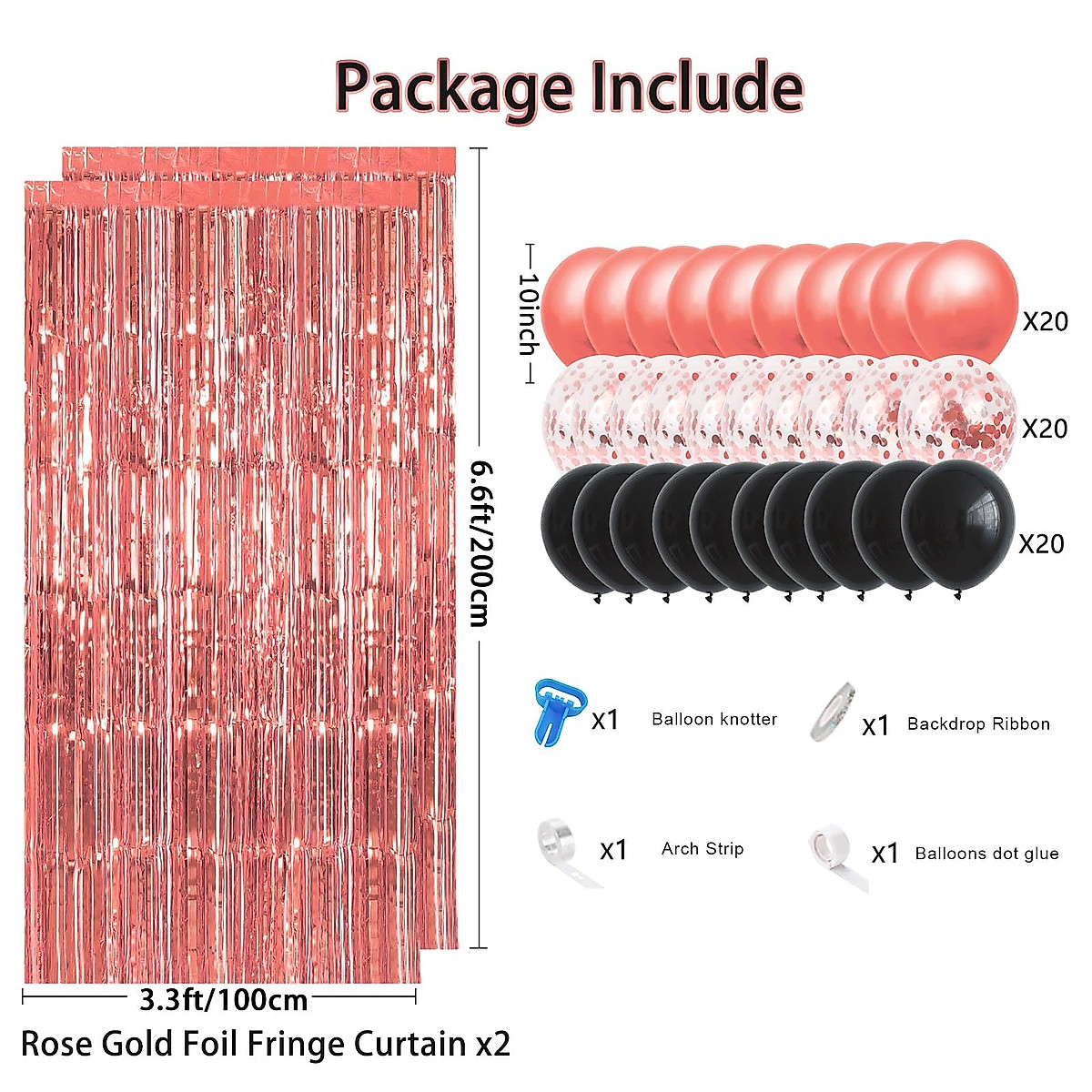 Avezano Black Rose Gold Balloon Arch Kit & Metallic Tinsel Foil Fringe Curtain Backdrop for Bachelorette Party Decorations Birthday Prom Bridal Shower Retirement Graduation Party Decor Photoshoot