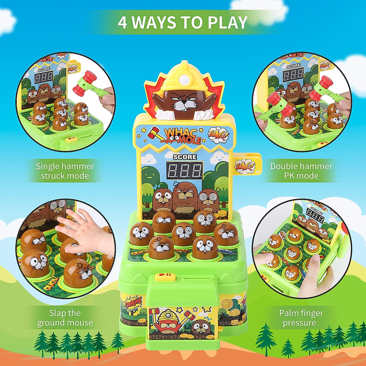 EOKKTOY Arcade Game Mole Toy,Interactive Pounding Toy, Fun Gift for Age 3 4 5 6 7 8+ Years Old Kids,2 Hammers & 12 Game Currency Included, Cartoon Mole Style Fun Halloween Toy with Sound & Light