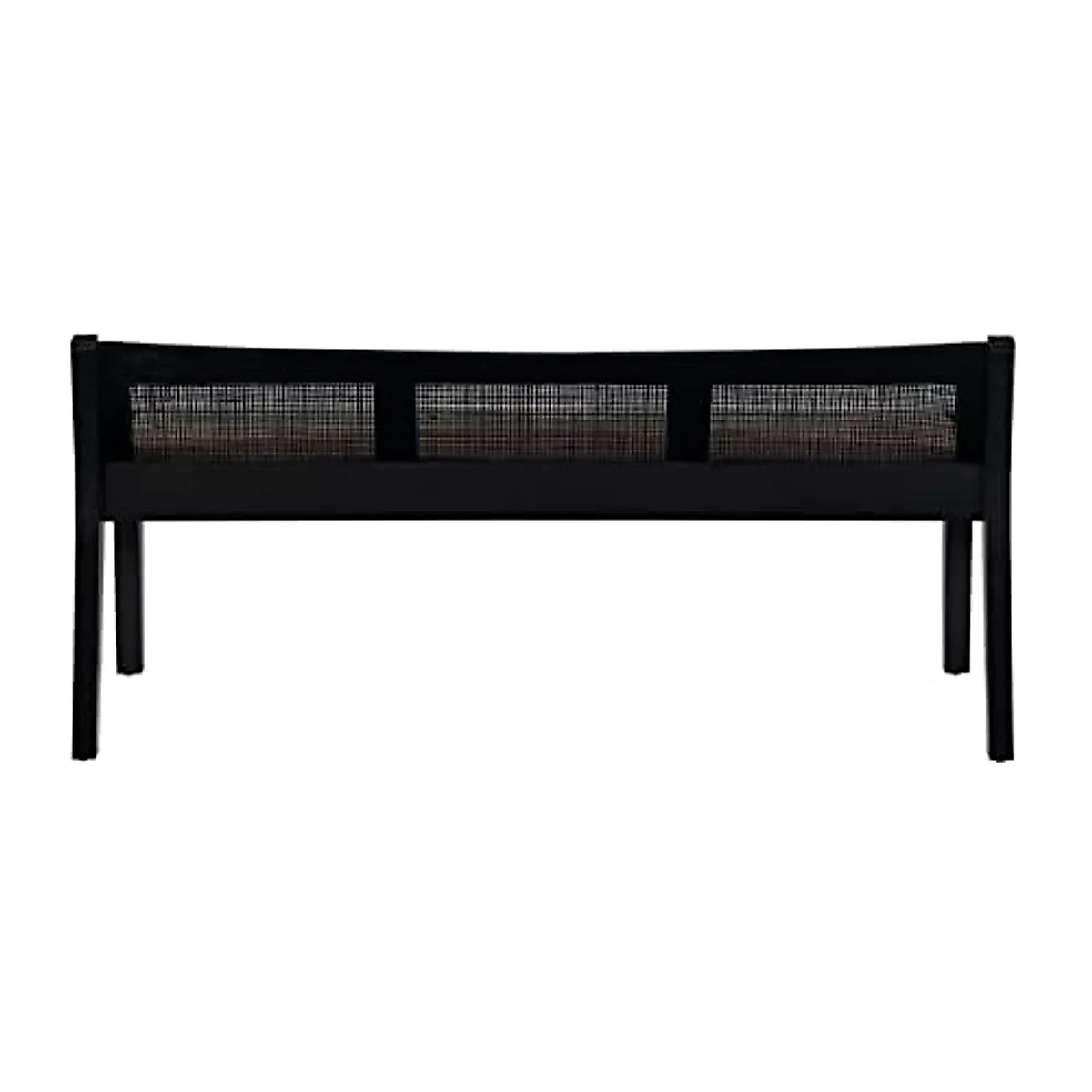 Powell Kasi Black Low Back Cane Bench with Beige Upholstered Seat