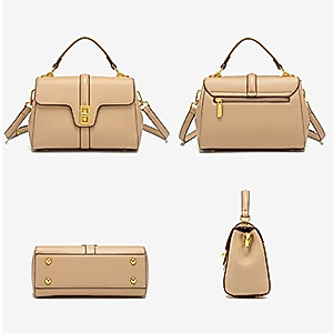 Leather Flap Crossbody Bags for Women Top Handle Satchel Handbag Fashion Casual Shoulder Bag Ladies Purse Tote (Khaki)