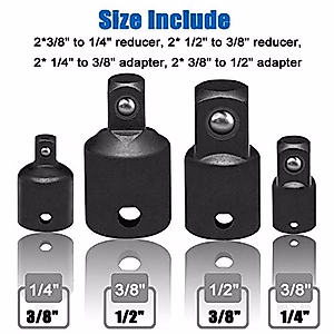 Impact Socket Adapter and Reducer Set, Use with Impact Wrenches and Drills in Auto and Impact Driver Construction Work, 8 Piece - (3/8in. to 1/4) (1/2in. to 3/8) (3/8in. to 1/2) (1/4in. to 3/8)