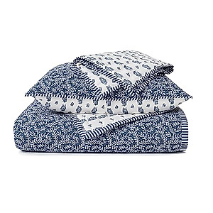 EVERGRACE Floral Printed Quilt Comforter Set Queen Size, 3 Pieces (1 Reversible Quilt Bedding Set, 2 Pillow Shams), Microfiber Lightweight Coverlet Bedspread for All Seasons, Foggy Blue, 92"x96"