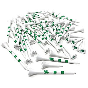 NorthPointe Golf Tees Plastic Combo Length Pack of 50 includes (40 Count) 3 ¼” Plastic Golf Tees + (10 Count) 1½ Plastic Short Tees for Irons, Hybrids, Par Threes (Four Leaf Clover/Shamrock)