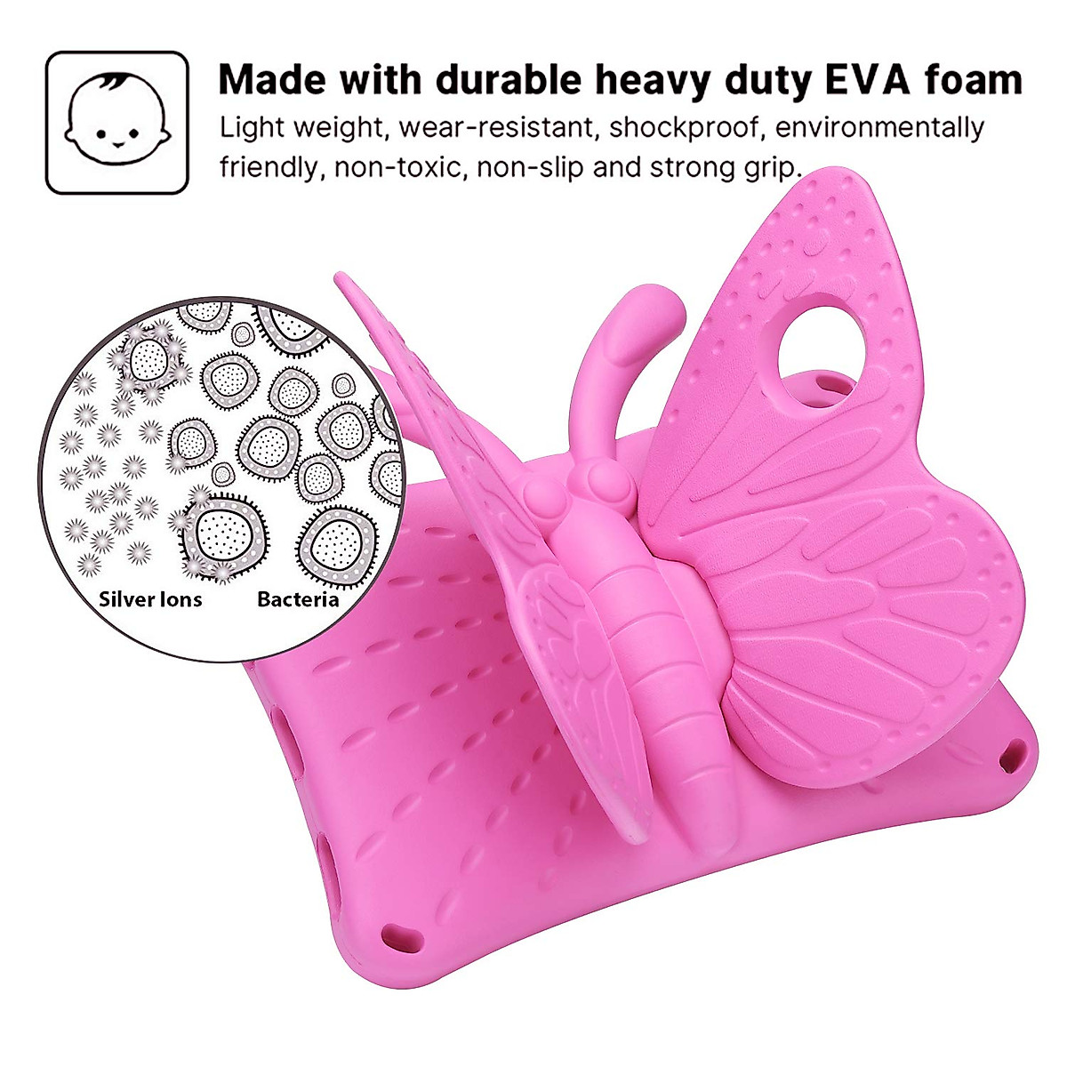 Simicoo Samsung Galaxy Tab A 8.4 Kids case Cute Butterfly Case with Stand for Kids Light Weight EVA Rugged Shockproof Heavy Duty Kids Friendly Full Cover for Samsung Tab A 8.4 2021 2020 (Rose)