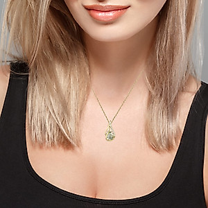 10k Yellow Gold Genuine Pear-shape Green Amethyst and Diamond Halo Drop Pendant Necklace