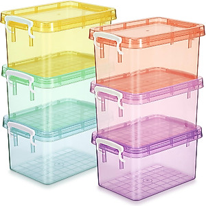 Wenqik 6 Pack Colorful Plastic Storage Bins with Lids 4 Quart Small Storage Latch Box Stackable and Nestable Clear Storage Organizer Bins with Latching Handle and Buckle for Organizing(Colorful)