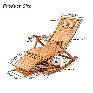 Lounge Chair, Zero Chair,Lounge Chairs,Wooden Folding Rocking Chair Balcony Bamboo Adjustable Back Chair with Headrest and Foot Massage Outdoor Sun Loungers Old Man Siesta Chair