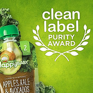 Happy Baby Organics Clearly Crafted Stage 2 Baby Food Bananas Raspberries & Oats, 4 Ounce Pouch Resealable Baby Food Pouches, Fruit & Veggie Puree, Organic Non-GMO Gluten Free Kosher (Pack of 8)