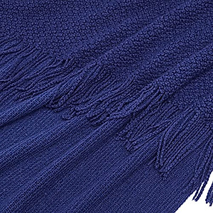 Spotgrowth Knit Throw Blanket,Soft Warm Lap Blanket with Bubble Textured Lightweight Soft Throws Couch Cover Decorative Knitted Blankets,50 x 60 Inches, Navy (SP210710)