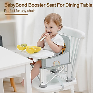 Baby Travel Booster Seat with Double Tray, BabyBond Upgraded Toddler Portable Baby Chair, Booster Seat for Dining Table, Stable and Foldable Booster Baby Chair for Indoor/Outdoor (Grey Lion)