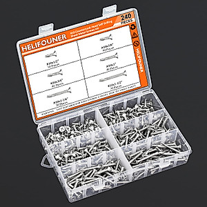 HELIFOUNER #10 x1/2", 5/8", 3/4", 1", 1-1/4", 1-1/2" Self Drilling Screws Sheet Metal Screws Assortment Kit, 410 Stainless Steel (#10 Countersunk Head)