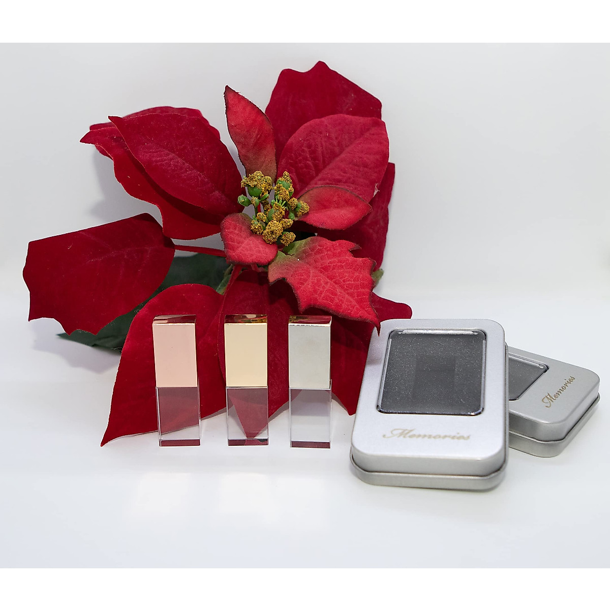 Crystal USB Flash Drive 2.00 Wedding OR Special Moments in Metal Box with Word Memories ( 16 GB, Rose Gold)