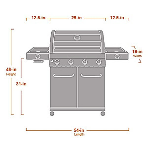 Monument Grills Larger 4-Burner Propane Gas Grills Stainless Steel Cabinet Style with Clear View Lid, LED Controls, Built in Thermometer, and Side & Side Sear Burners