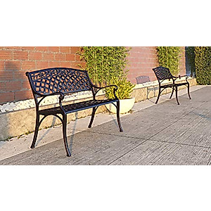 Patio Sense 63285 Scarlet Cast Aluminum Patio Bench Heavy Duty Rust Free Metal Construction Lightweight Easy Assembly for Front Porch Backyard Lawn Garden Pool Deck - Antique Bronze Finish