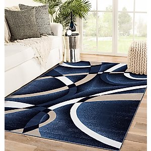Persian Area Rugs 2305 Modern Abstract Area Rug Carpet, Navy / 5 x 7,2305 Navy 5x7