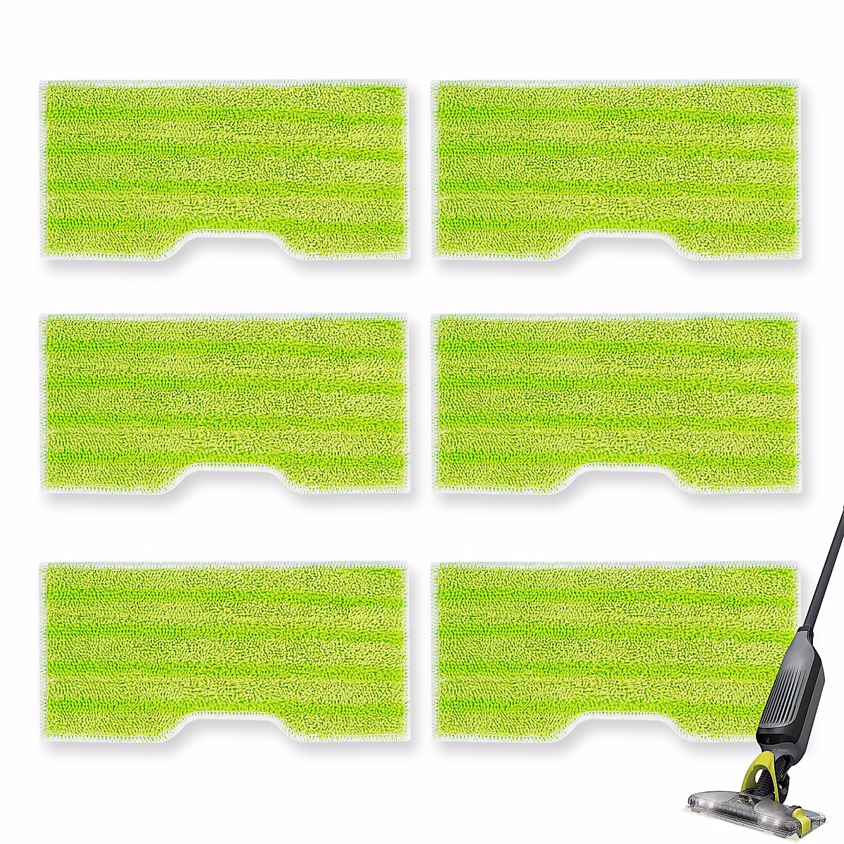 Gudotra 6 Pack Mop Pad Refills Compatible with Shark Vacmop Hardwood Floor Vacuum Mops VM252 VM251 VM200 VM200C VM190 VM252C QM250 VM250 VC205 Reusable Wet and Dry Vacmop Pads Green