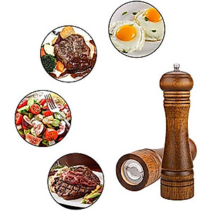 Refillable Wooden Pepper Mill - Big Solid Oaken Wood Gourmet Professional Mills Shaker with Strong Non-corrosive Adjustable Ceramic Grinder Mechanism - Fine to Coarse - 8 in