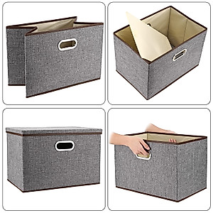 Fassave Foldable Storage Bins with Lids, 2 Packs Fabric Storage Container Basket Cube with Handles for Office, Bedroom, Closet (Large-2 Pack, Dark Green)