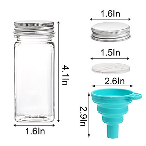 WUWEOT 24 Pack Plastic Spice Jars, 4 oz Spice Bottle Square Seasoning Containers, Reusable Salt Pepper Shaker with Airtight Lid Labels and Funnel for Spice, Herbs, Powder and Glitters
