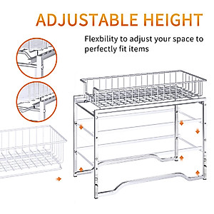 Simple Trending Stackable 2 Tier Under Sink Cabinet Organizer with Sliding Storage Drawer, Chrome