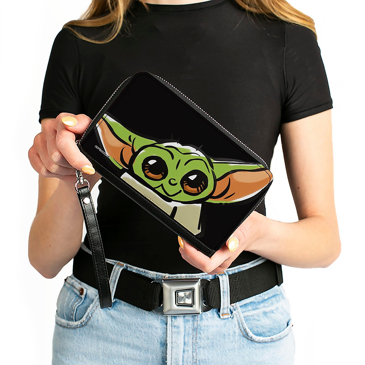 Buckle-Down Women's PU Zip Around Wallet Rectangle-Star Wars The Child, 7.5"x4.5"