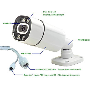 BlueFishCam 4MP PoE IP Camera POE Network Camera Outdoor Dual Lights POE IP Camera Warm/infared Camera Light 4.0MP Infrared High Resolution