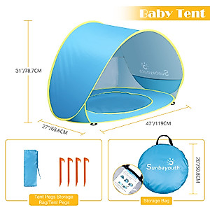 Sunba Youth Baby Pool Tent, UV Protection Infant Pop Up Sun Shelters Shade