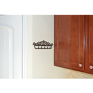 GASARÉ, Key Holder for Wall Mount, Cast Iron Key Hook, Key Rack, Victorian Design, Screws and Anchors, Large Size of 12½ x 5¼ Inches, Brown, 1 Unit