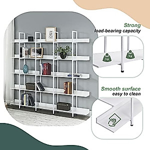 5-Tier Bookcase, Tall Freestanding Wooden Bookshelf Industrial Style for Home Office, Storage Organizer with Metal Frame, White