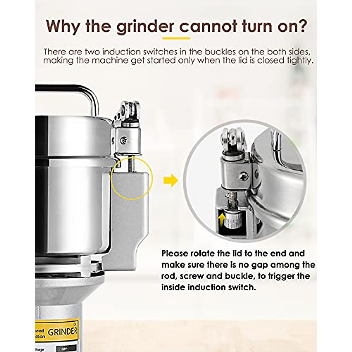 CGOLDENWALL 300g Electric Grain Mill Grinder Safety Upgraded Spice Grinder Pulverizer Stainless Steel Machine for Dry Spices Herbs Grains Coffee Seeds Rice Corn Pepper 110V