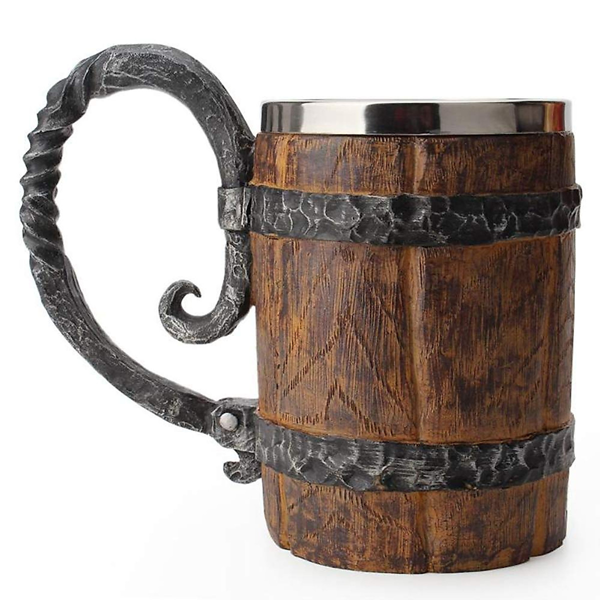 ZPENG Wine Tumbler Beer Cup,Retro Resin Simulation Crude Barrel Stainless Steel Double Wall Insulated Wood Mug Drinkware