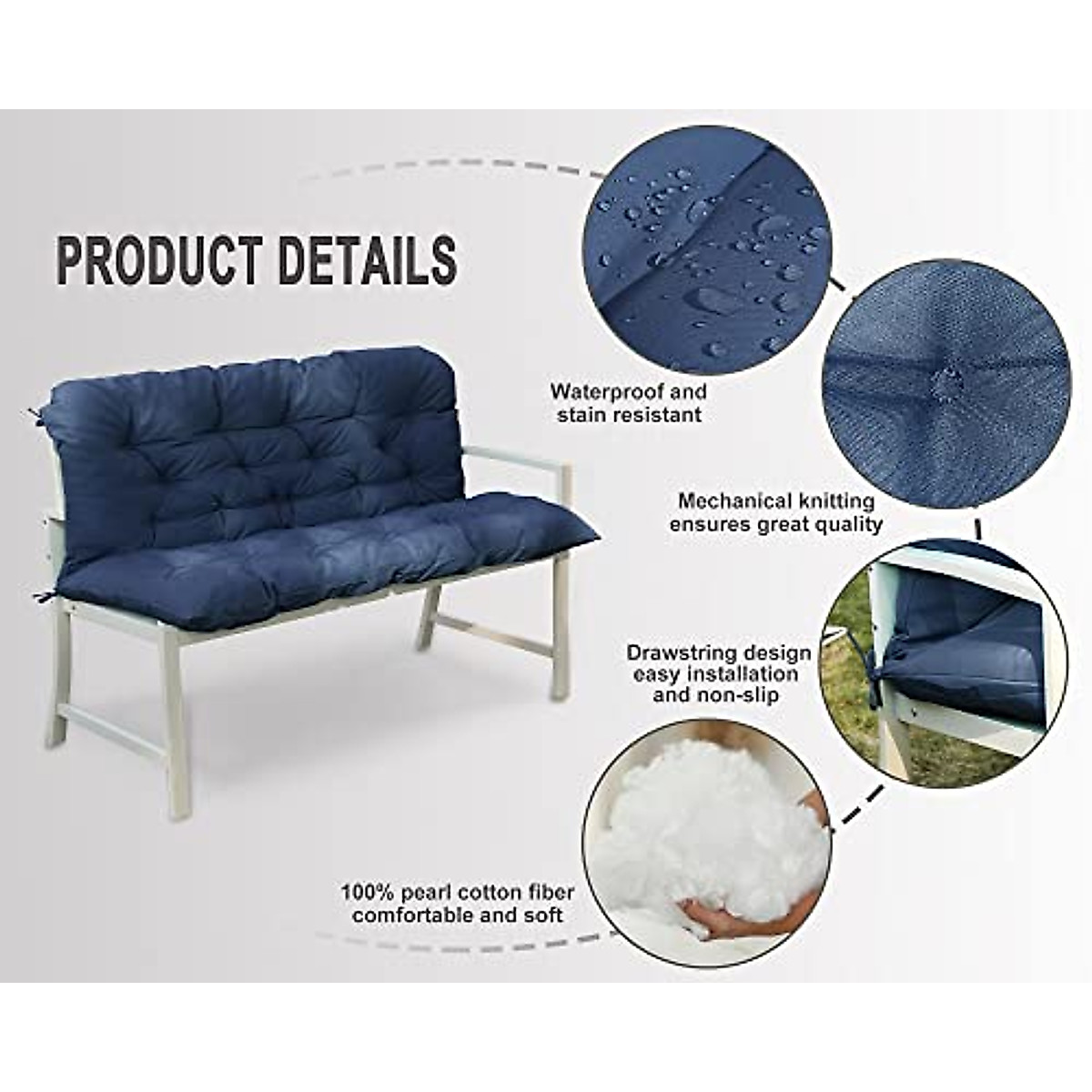 COSNUOSA Swing Replacement Cushions Waterproof Porch Swing Cushions 2-3 Seater Outdoor Swing Cushions for Outdoor Furniture Navy 60x40 Inches