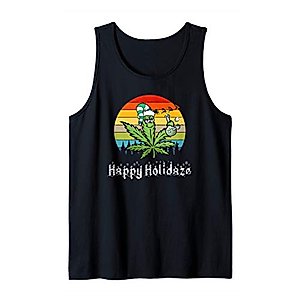 Marijuana Christmas Gift Retro Happy Holidaze X-mas Weed Tank Top