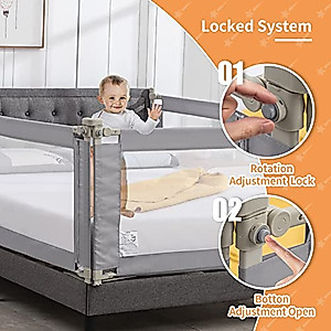 wanan Bed Rail for Toddlers, 3 Pieces Extra Long Baby Bed Rail Guard for Kids, All-Round Sturdy Baby Bed Fence, Infants Safety Bed Guardrail, Fit Queen King Mattress (Gray Without Pattern, Queen)