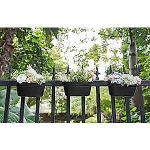 Dahey Metal Iron Hanging Flower Pots for Railing Fence Hanging Bucket Pots Countryside Style Window Flower Plant Holder with Detachable Hooks Home Decor,Black,3 Pcs