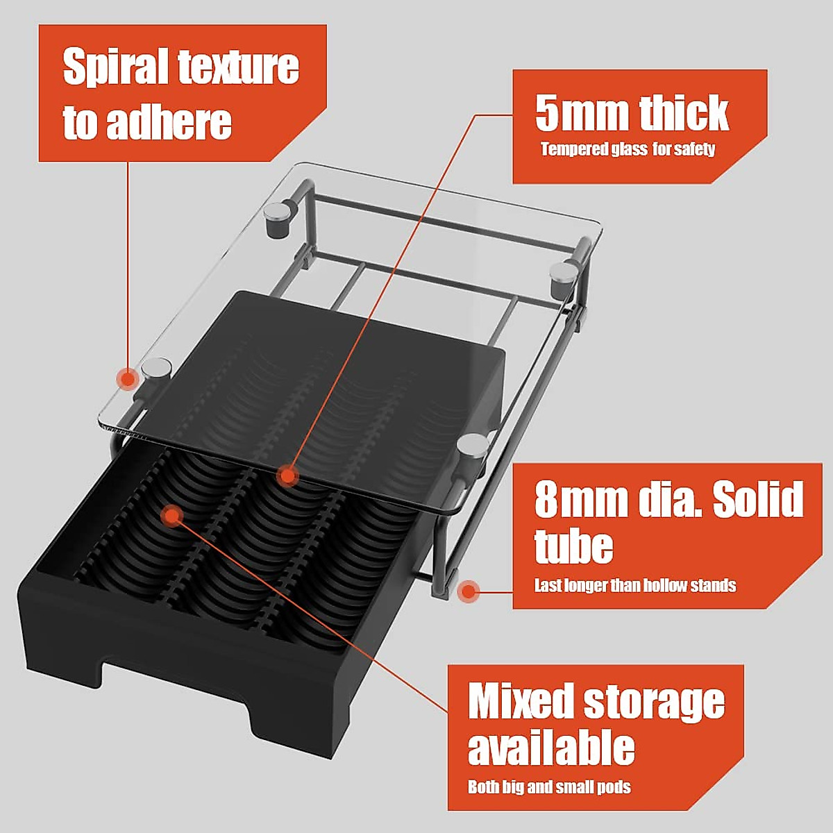 EVERIE Crystal Tempered Glass Organizer Drawer Holder Compatible with Nespresso Vertuo Capsules, Compatible with 21 Big or 30 Small Vertuoline Pods, NP01S