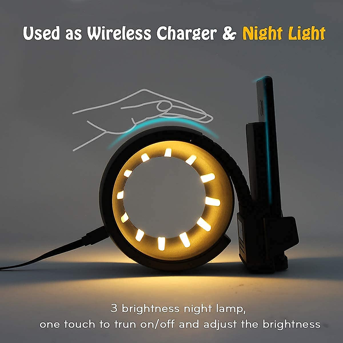 LED Desk Lamp with Wireless Charger, Dimmable Table Lamp with 3 Level Brightness, Cute Beside Lamp , Night Light for Living Room, College Dorm, Office