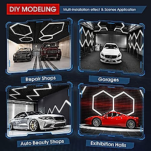 Ultra-Long 70CM 12-Pack Hexagonal LED Garage Light: 210W 21600 Lumens Car Detailing Shop Light, DIY Splicing Ceiling & Wall Decor Lights, for Workshop Basement Gym Warehouse Gaming Room