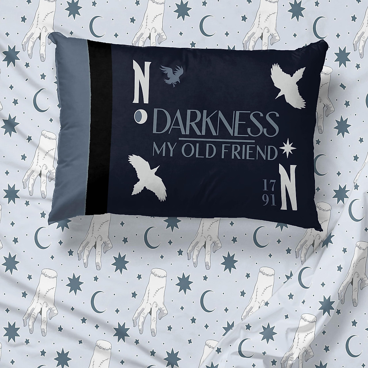Jay Franco Wednesday Addams Queen Sheet Set - Super Soft Kids 4 Piece Bedding Set - Moon and Stars Microfiber Sheets Includes Reversible Pillow Covers
