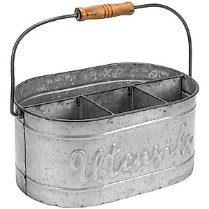 Red Co. 15” x 6.5” Galvanized Metal 4-Compartment Utensil Caddy & Flatware Organizer