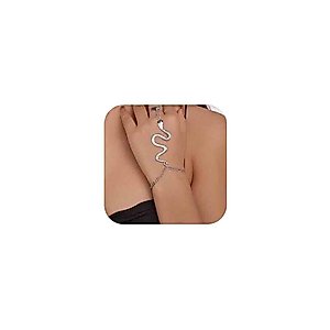 Chargances Silver Snake Finger Ring Bracelet Red Rhinestone Hand Harness Chain Bracelet Adjustable Slave Chain Bracelet Accessoris for Women Gift Party (Style 4)