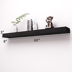 SAUMONIERES Fireplace Mantel Shelves 60 Inch Solid Wood Wall Mounted Long Floating Shelf Hollow, Black