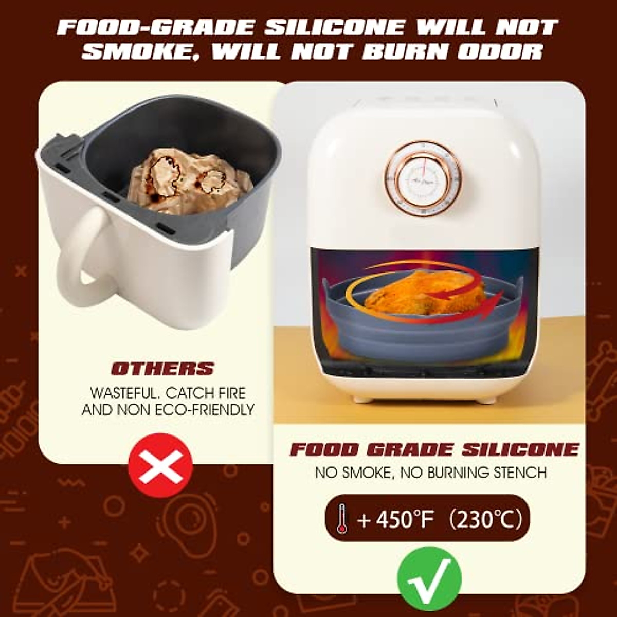 Grihot air fryer liners silicone 2+1 Pack fryer silicone liners, Holds 3 to 5 QT, Replacement Flammable Parchment, Reusable Baking Pan Oven Accessory, Royal Brown + Dark Sea Blue