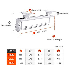 KUOTIAN Silver Metal Closet Valet Rod, Heavy Duty Retractable Clothes Rack for Closet 12.2 to 18 inch (6 Balls)
