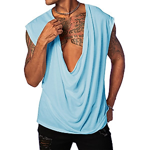 PASLTER Mens Tank Tops Sleeveless T Shirts Deep V Neck Loose Casual Summer Beach Basic Tank Shirts Blue