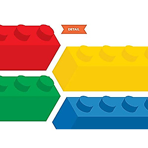 Sunny Decals Lego Inspired Building Blocks Wall Decals - Set of 16 Removable Fabric Kids Wall Stickers, Primary Colors