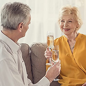 50th Anniversary Champagne Flutes for Couple by S&O. Set of 2 Wedding Anniversary Champagne Flutes. Giftable Wine Glasses for Parents. 8 oz Engraved Champagne Glasses. Gift for Married Couples