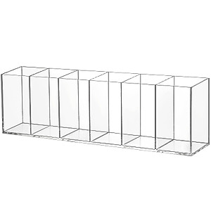 Jetec Acrylic Pencil Holder 6 Compartments Pen Holder Stationery Organizer Makeup Storage Box for Desk Accessories, Cosmetic Brushes, Office, Dorm, Bathroom, Kitchen Supplies (Clear)