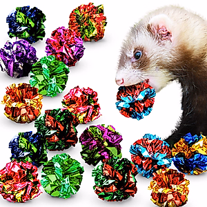 SunGrow 24 Pcs Ferret Mylar Crinkle Balls Toys, 2" Soft Play and Chase Indoor Toys for Exercise to Keep Fit, Lightweight, Multicolor Shiny Foil Toy Balls with Crinkly Sound for Indoor Pet Cat, Kitten